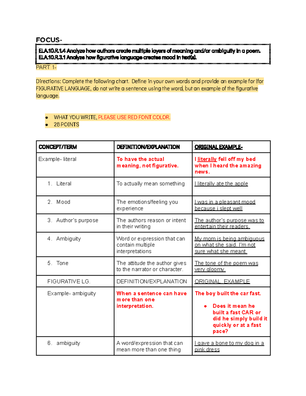 Essential Benchmark Vocabulary Activity (DUE Thursday, January 17 ...