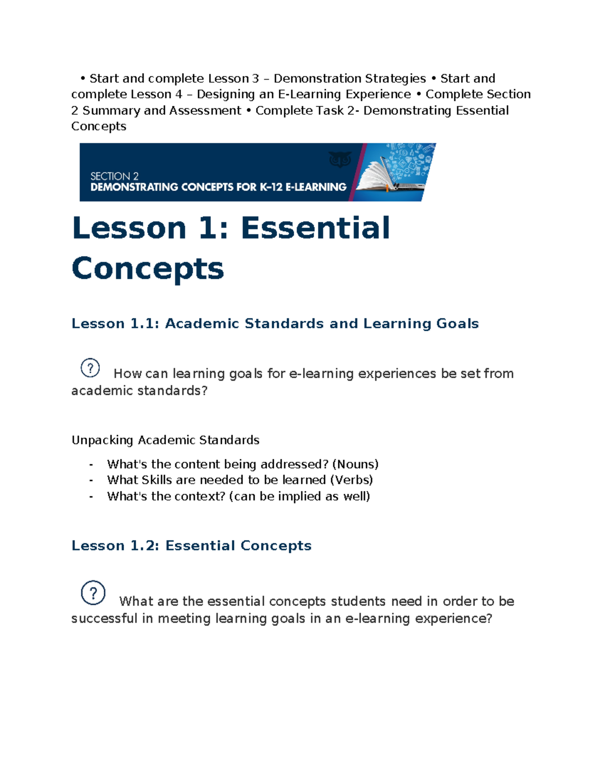 295- Section 2 Demonstrating Concepts for K-12 E-Learning - • Start and ...