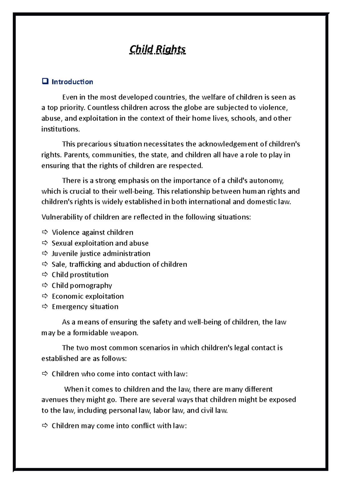 Child Rights - Child Rights Introduction Even in the most developed ...