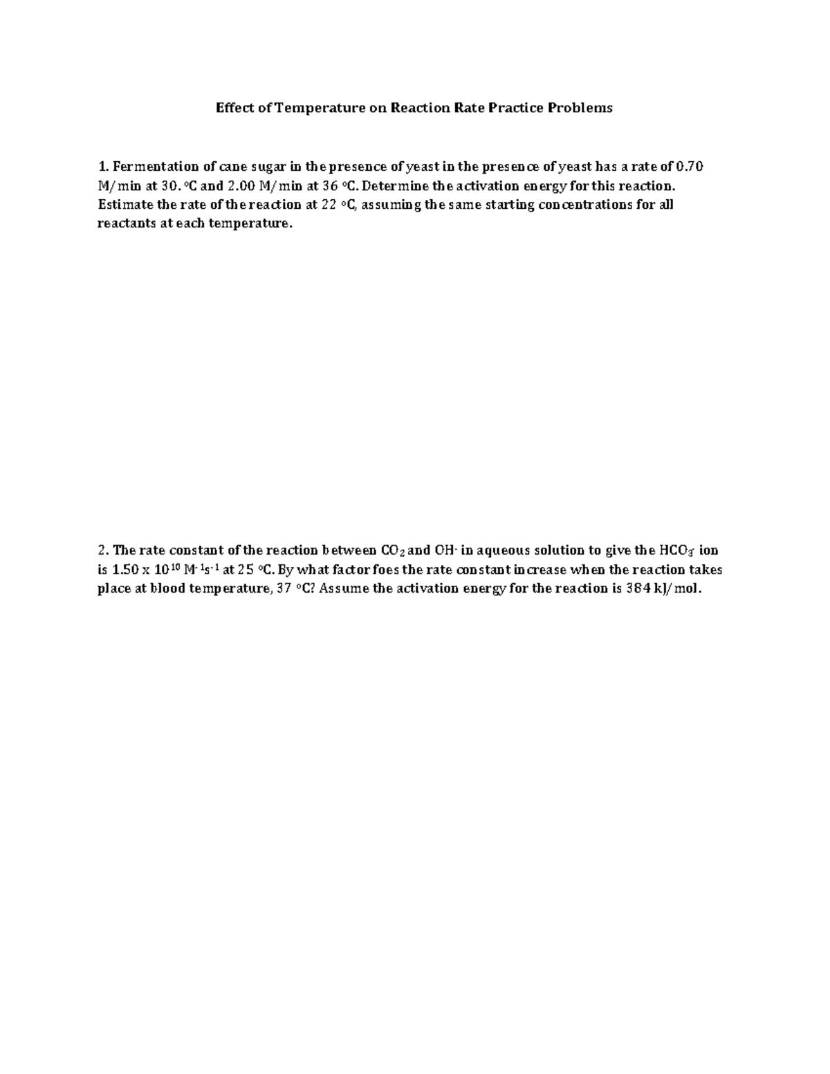 Effect of Temperature on Reaction Rate Practice Problems - Effect of ...