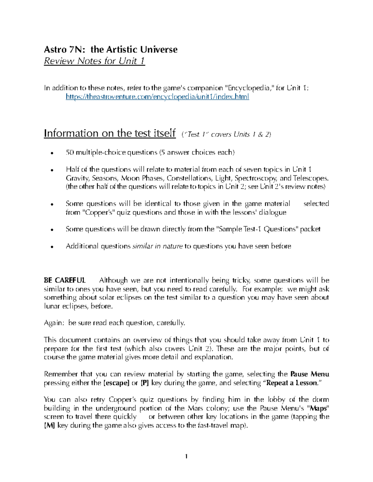 Astro-7N Unit-1 Review Notes-1-1 - Astro 7N: the Artistic Universe ...