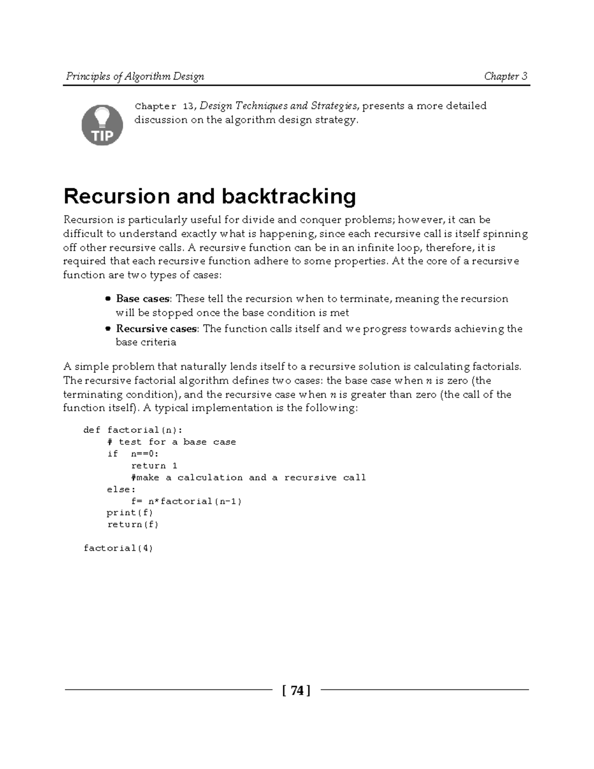 lý thuyết đệ quy - Principles of Algorithm Design Chapter 3 [ 74 ] Chapter 13, Design Techniques ...