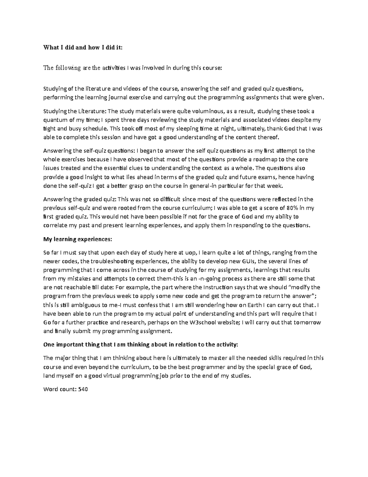 Learning Journal 3 Cs 1102 What I Did And How I Did It The Following Are The Acvies I Was 