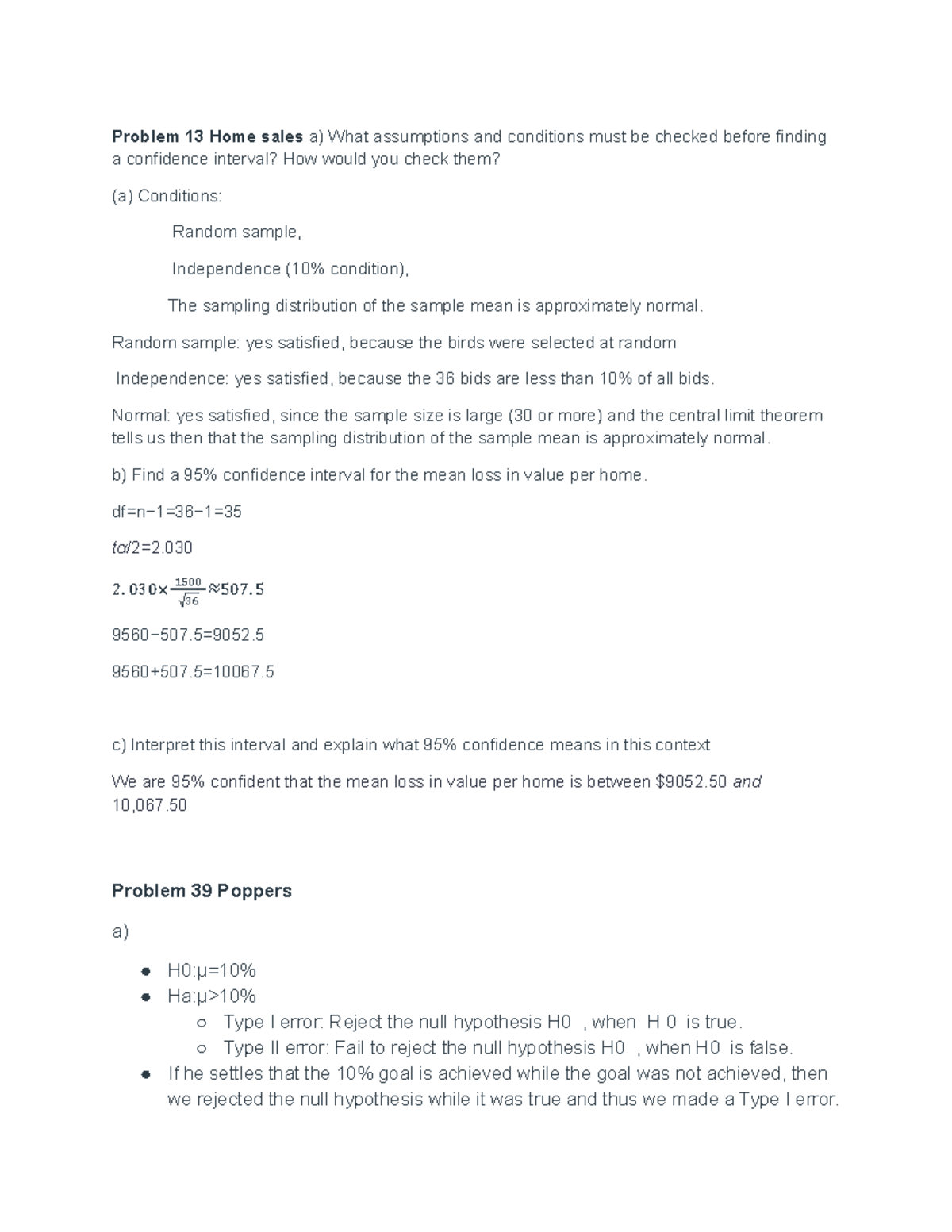 Stat hw - dead asa - Problem 13 Home sales a) What assumptions and conditions must be checked ...