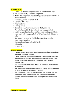 AMB207 Tutorial Notes - AMB207 Tutorial 1 Tutorial Entertainment ...