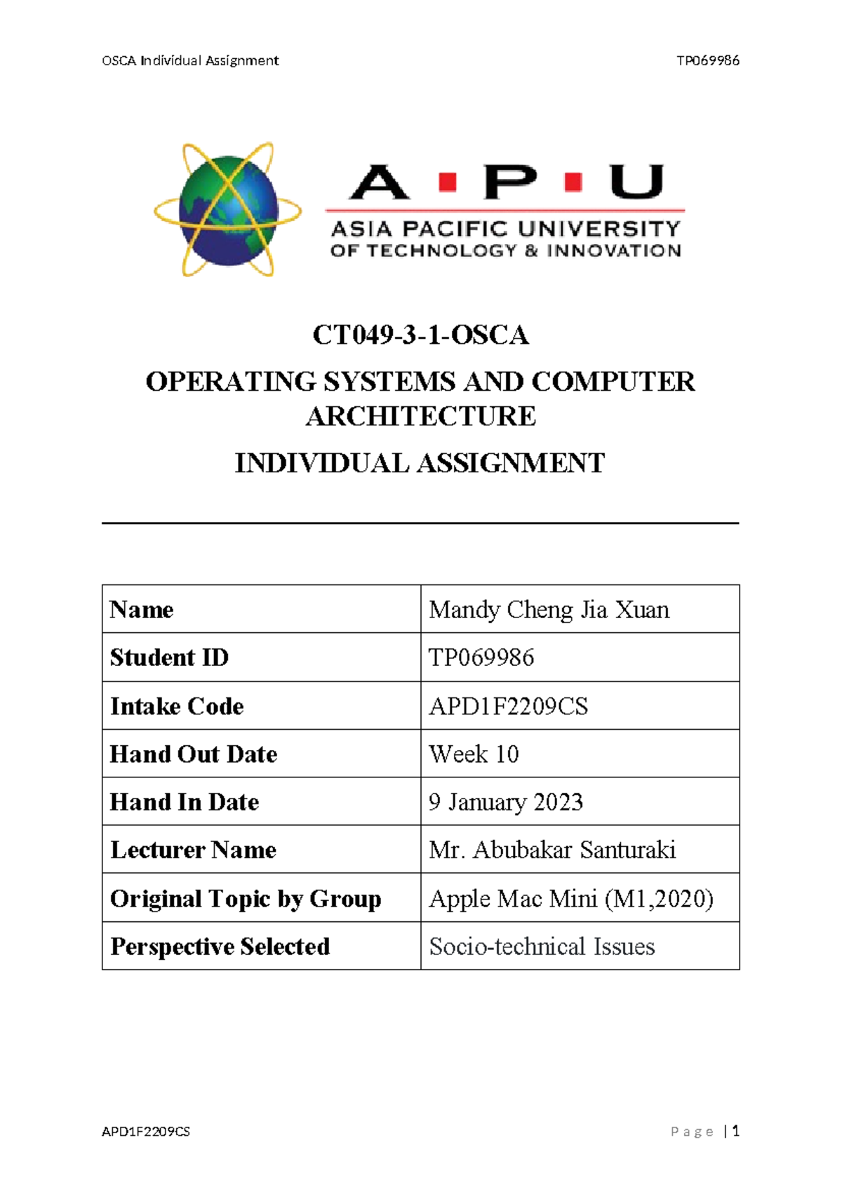 OSCA Individual Assignment - CT049-3-1-OSCA OPERATING SYSTEMS AND COMPUTER ARCHITECTURE ...