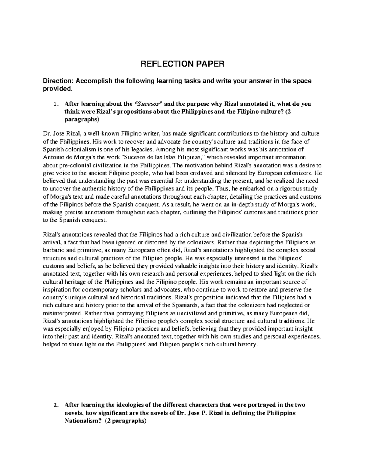 TASK 5 - Dr. Jose Rizal, a well-known Filipino writer, has made ...