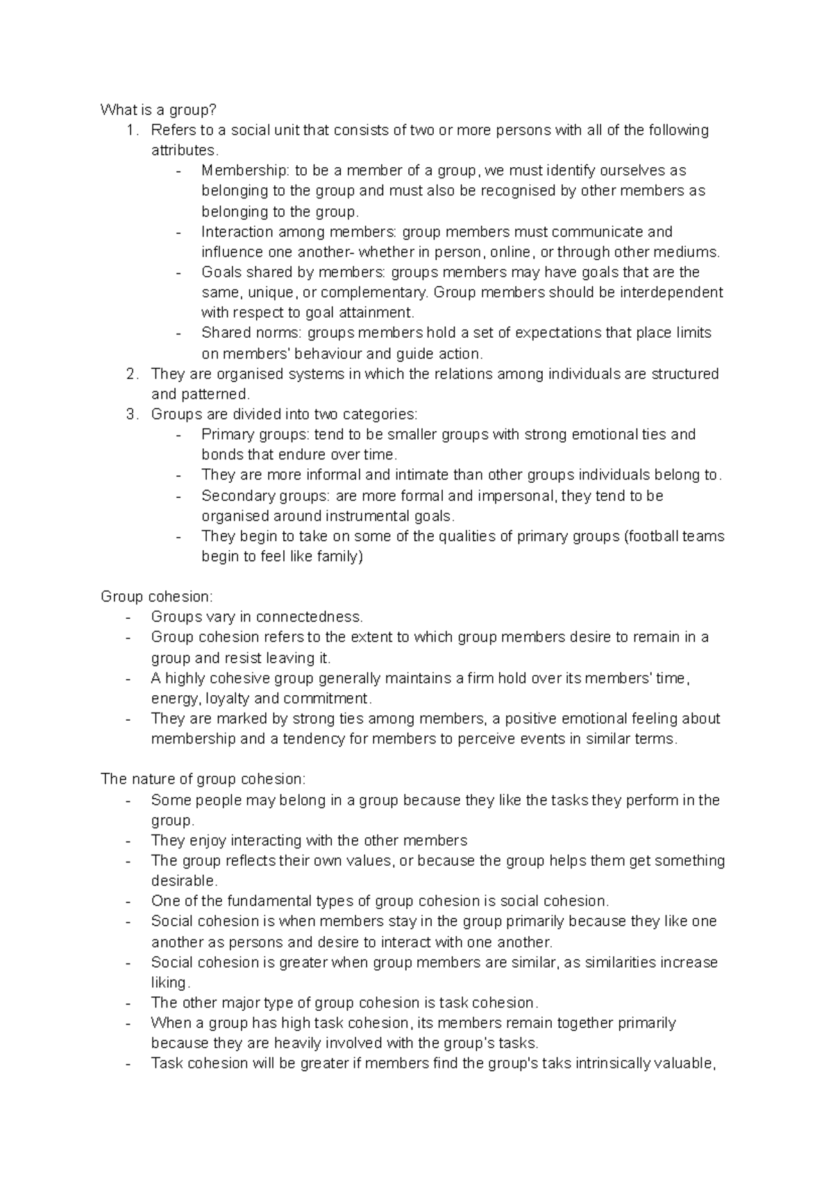Understanding Groups - notes - What is a group? 1. Refers to a social ...