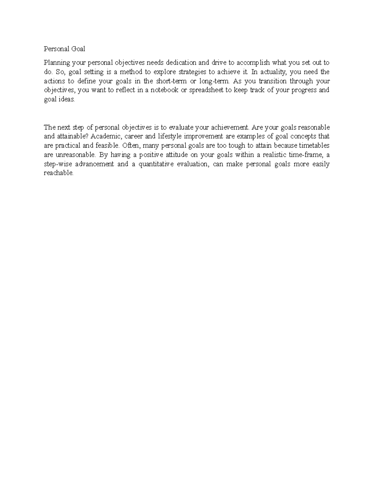 Personal Goal Personal Goal Personal Goal - Personal Goal Planning your ...