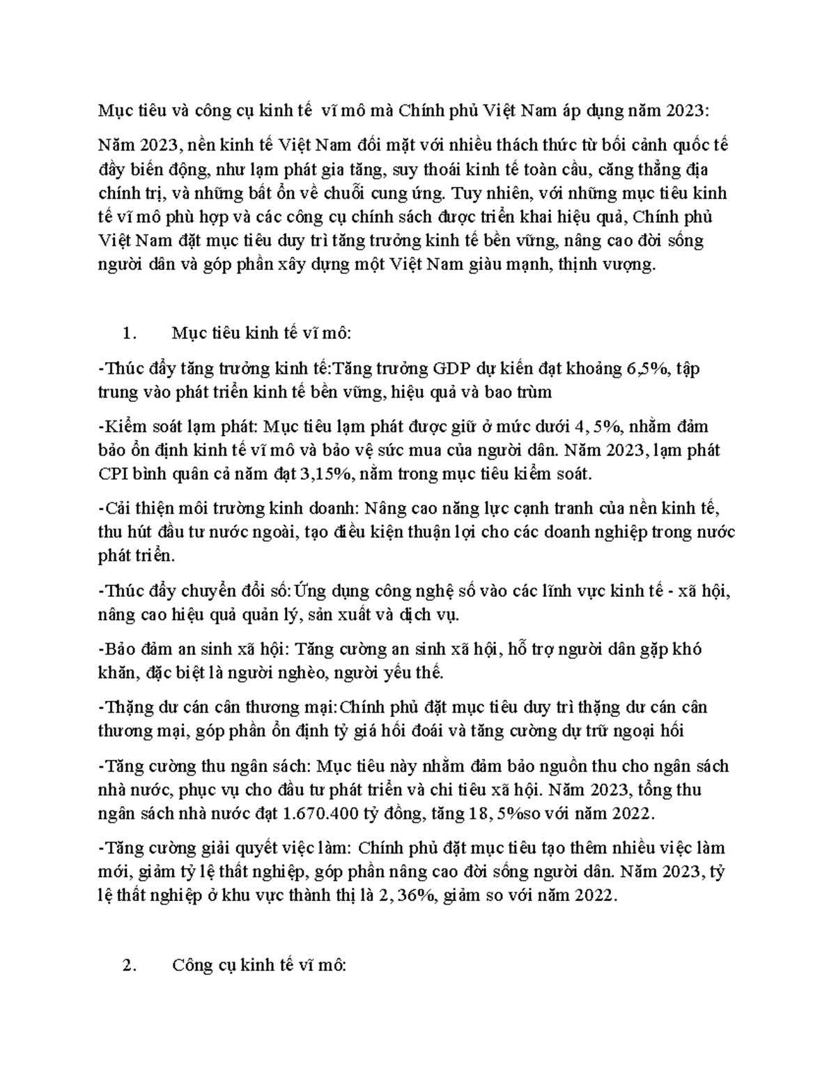 Ktvm 2023 - Ưtijkvfdbj - Mục tiêu và công cụ kinh tế vĩ mô mà Chính phủ ...