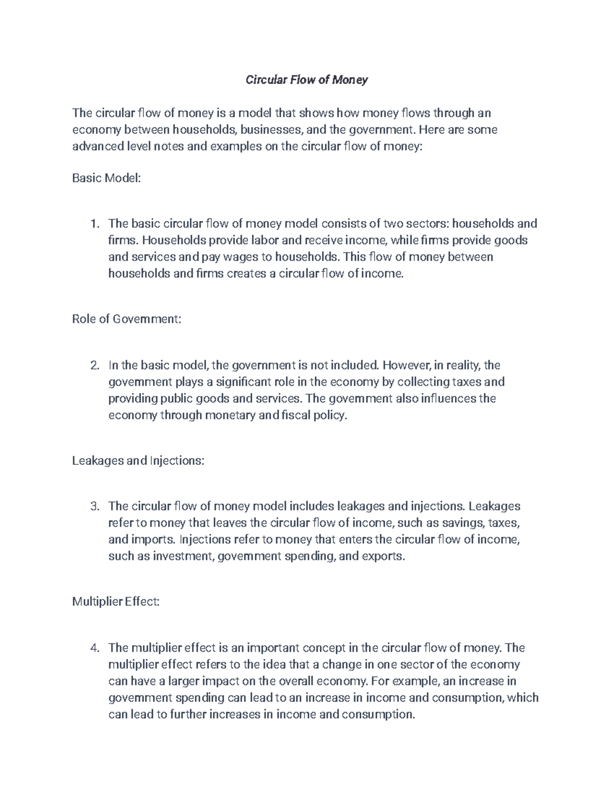 Notes on Circular Flow of Money - Circular Flow of Money The circular ...