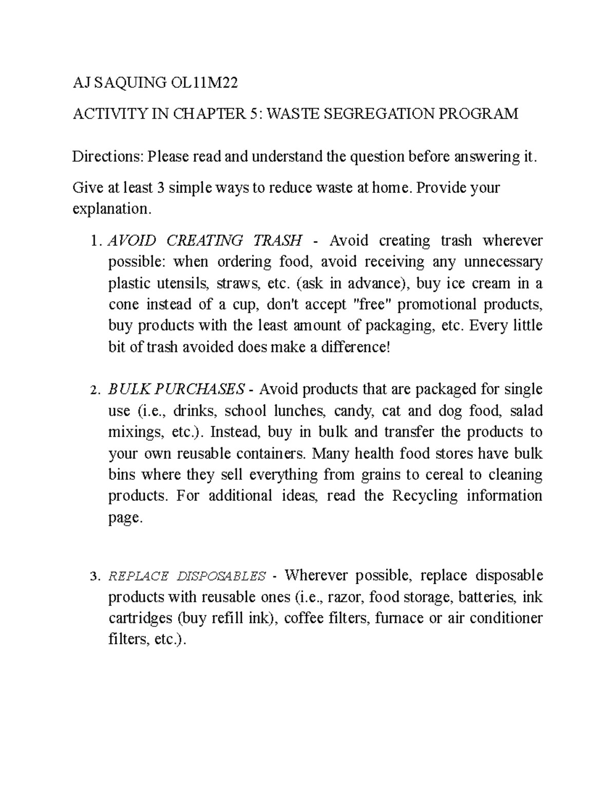 Activity Chapter 5 Waste Segregation Program whatshould i put in here i ...