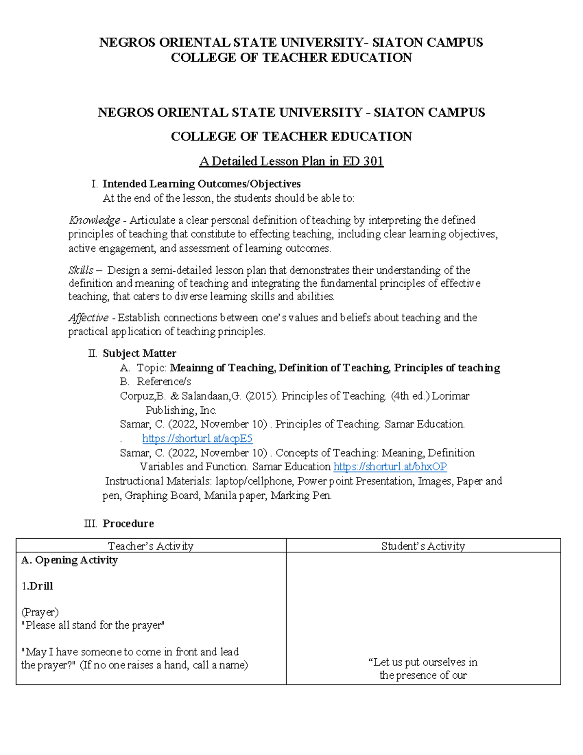 A Detailed Lesson Plan in ED 301 - Rendal, JOSE Marie M - Unit 4 ...