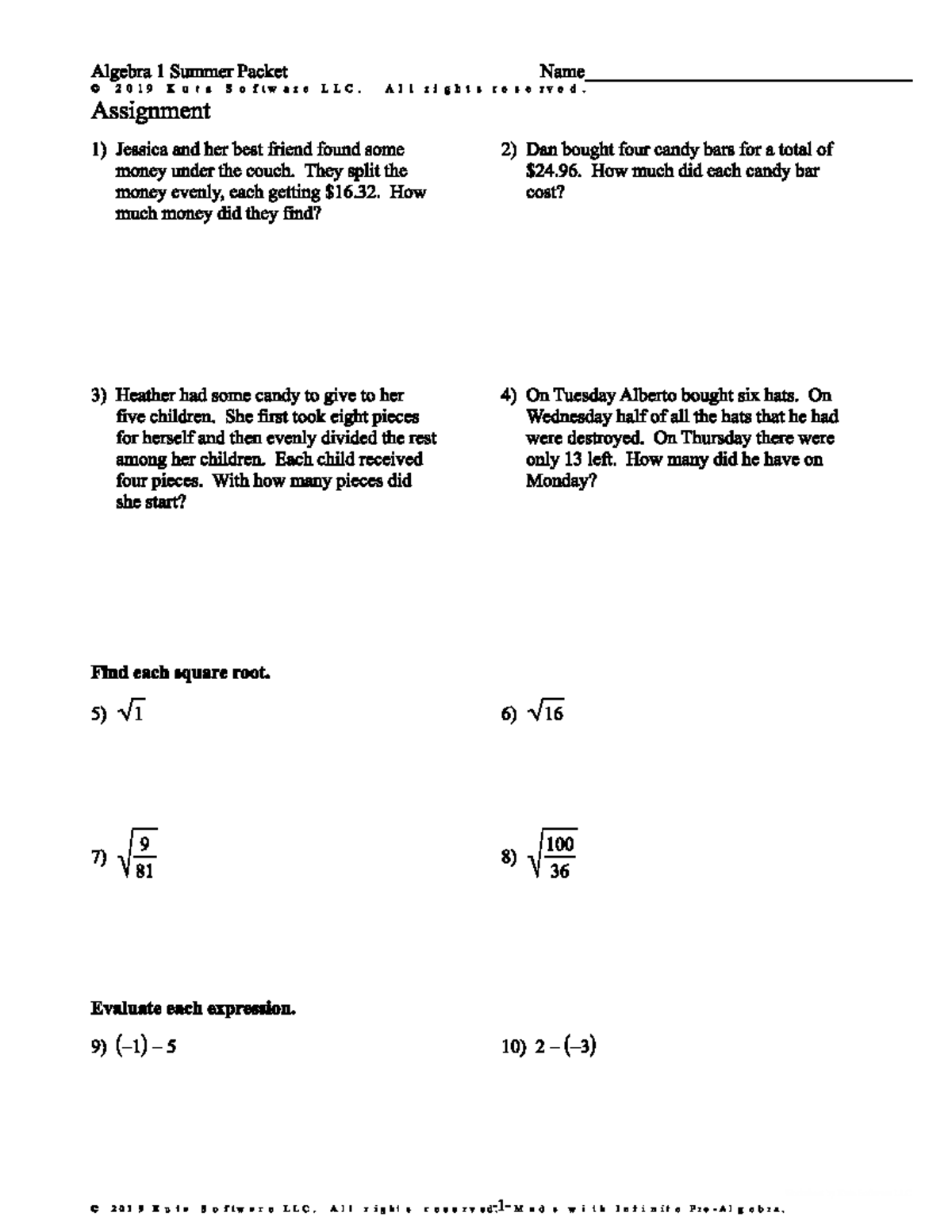 2022 Algebra 1 Summer Review - Studocu
