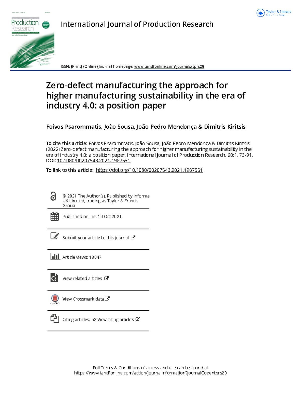 Zero-defect manufacturing the approach for higher manufacturing ...