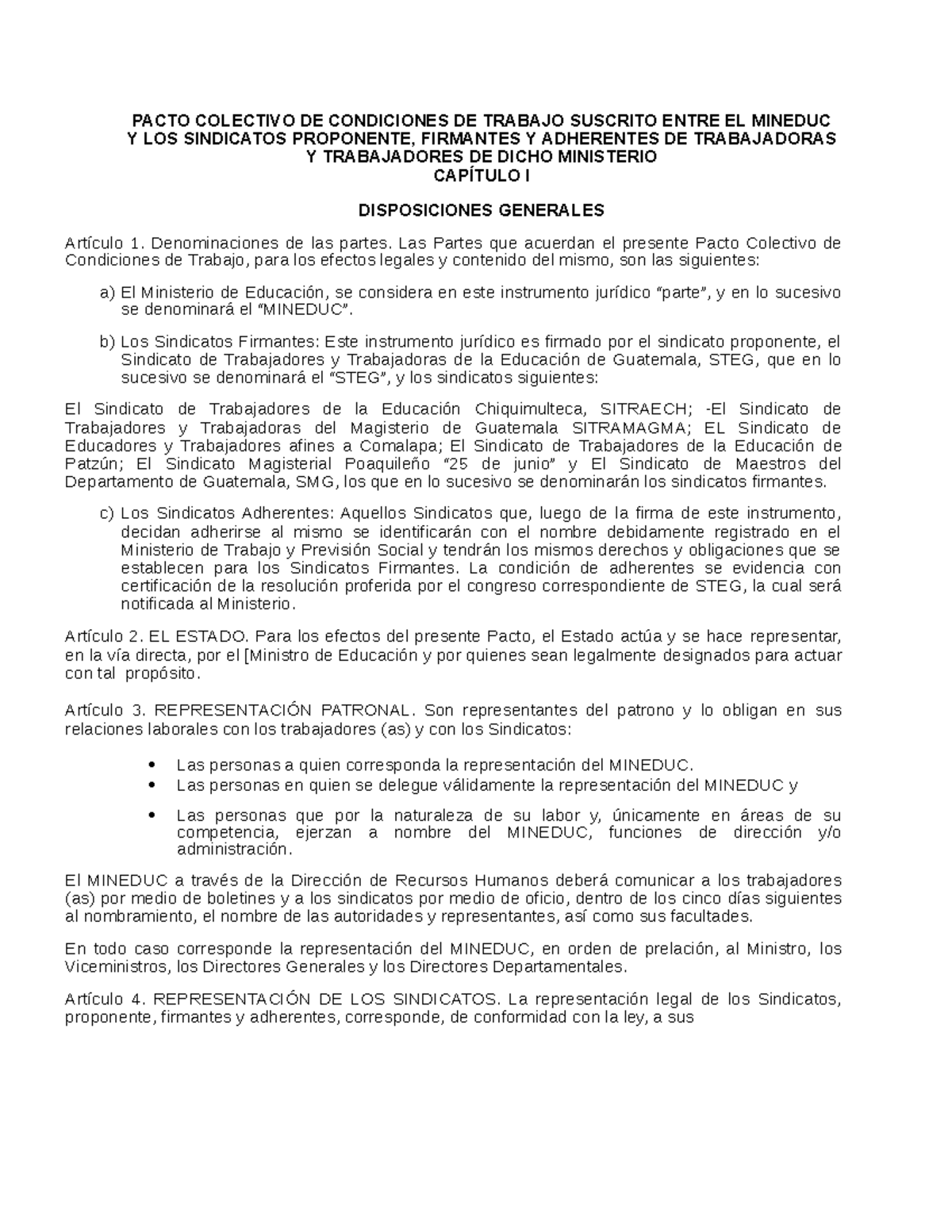 Pacto colectivo de condiciones de trabajo - PACTO COLECTIVO DE ...