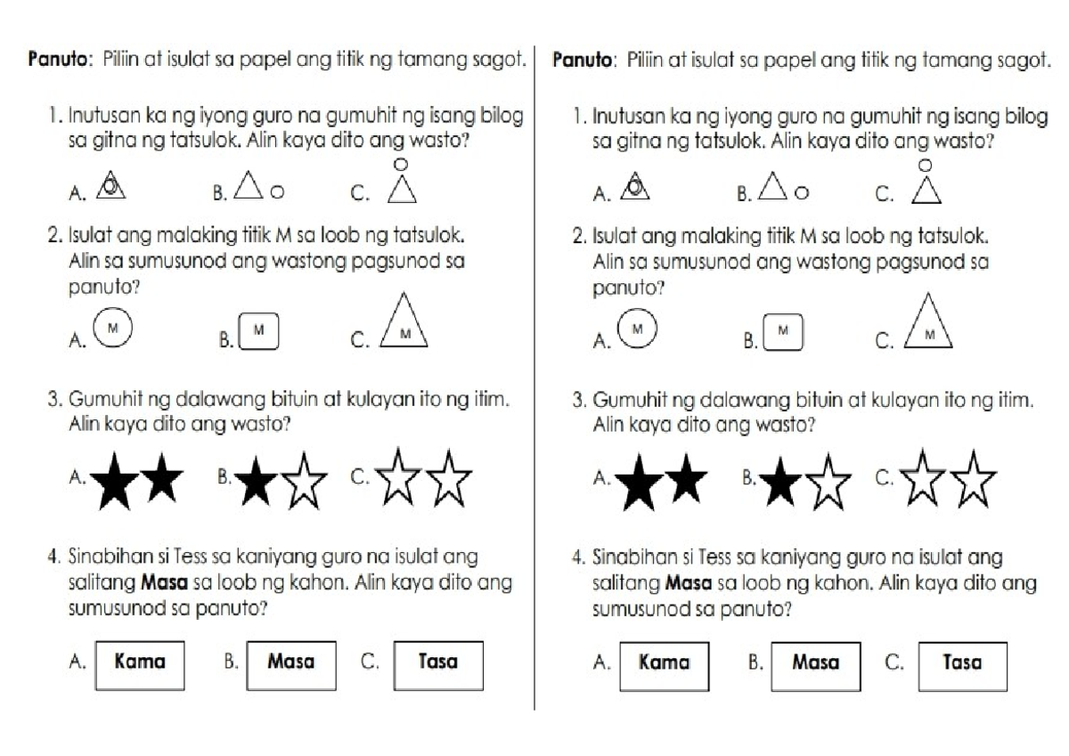 Activity Sheet-Pagsunod sa Panuto - Panuto: Piliin at isulat sa papel ...