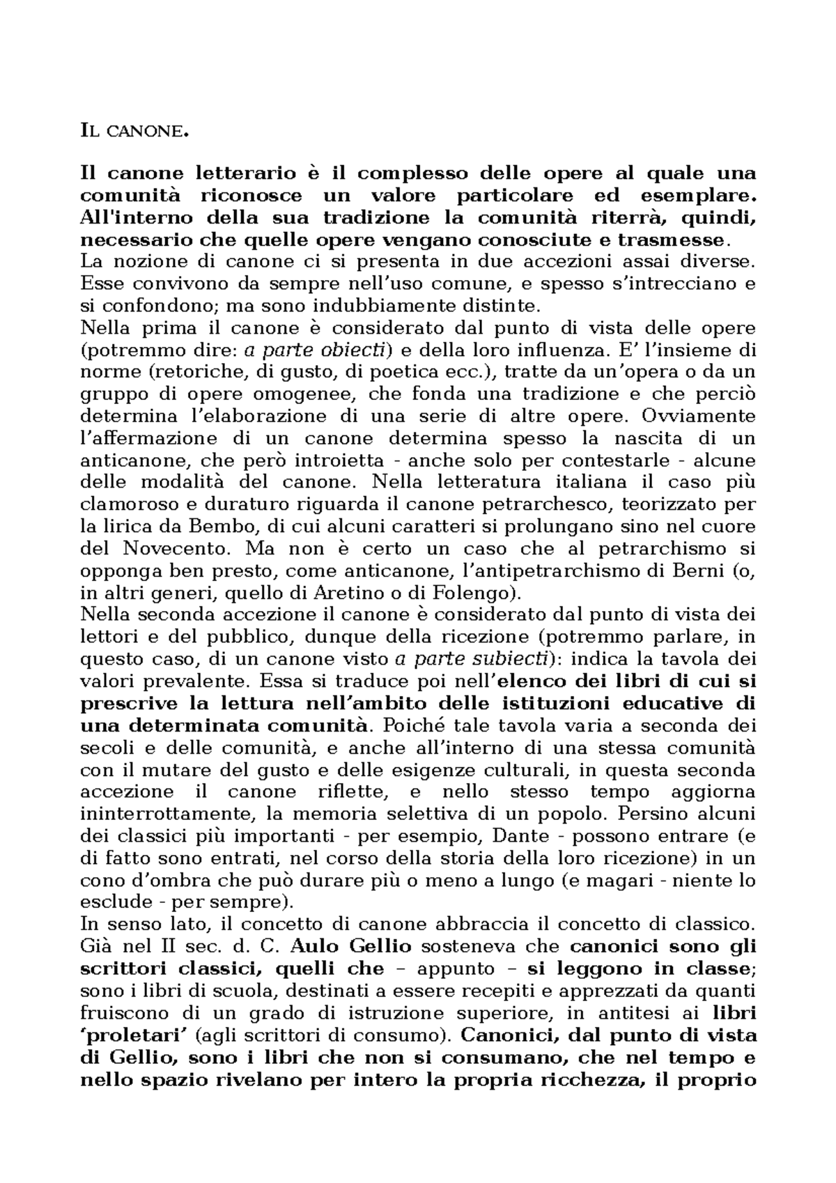 IL Canone - Voce dizionario - IL CANONE. Il canone letterario è il ...