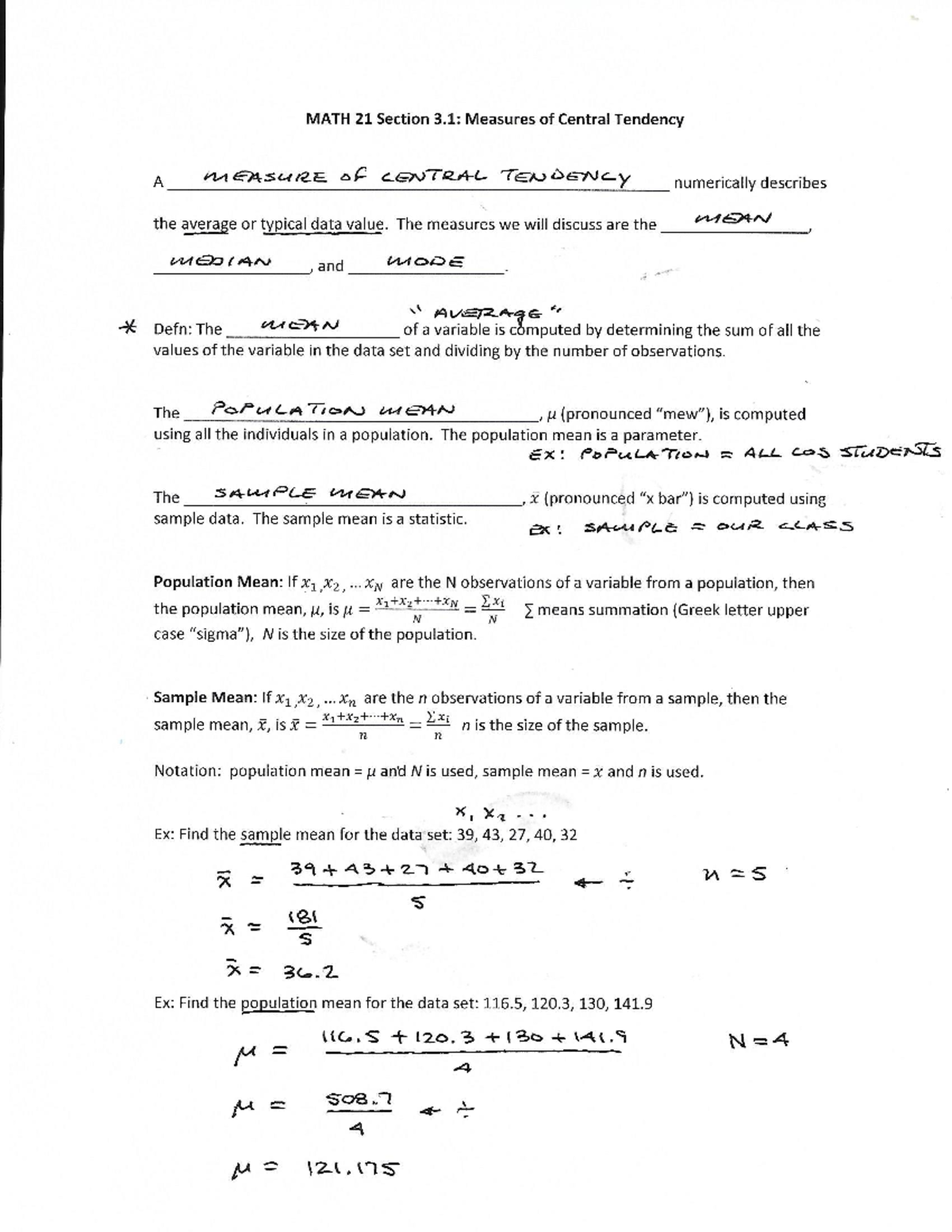 Chapter 3.1 Notes - MATH 021 - Studocu
