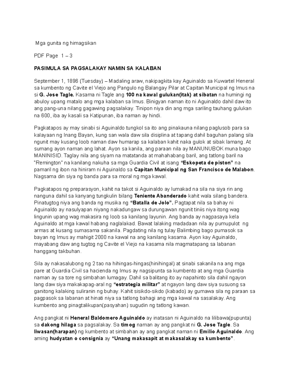 Mga gunita ng himagsikan - Jose Tagle. Kasama ni Tagle ang 100 na kawal ...