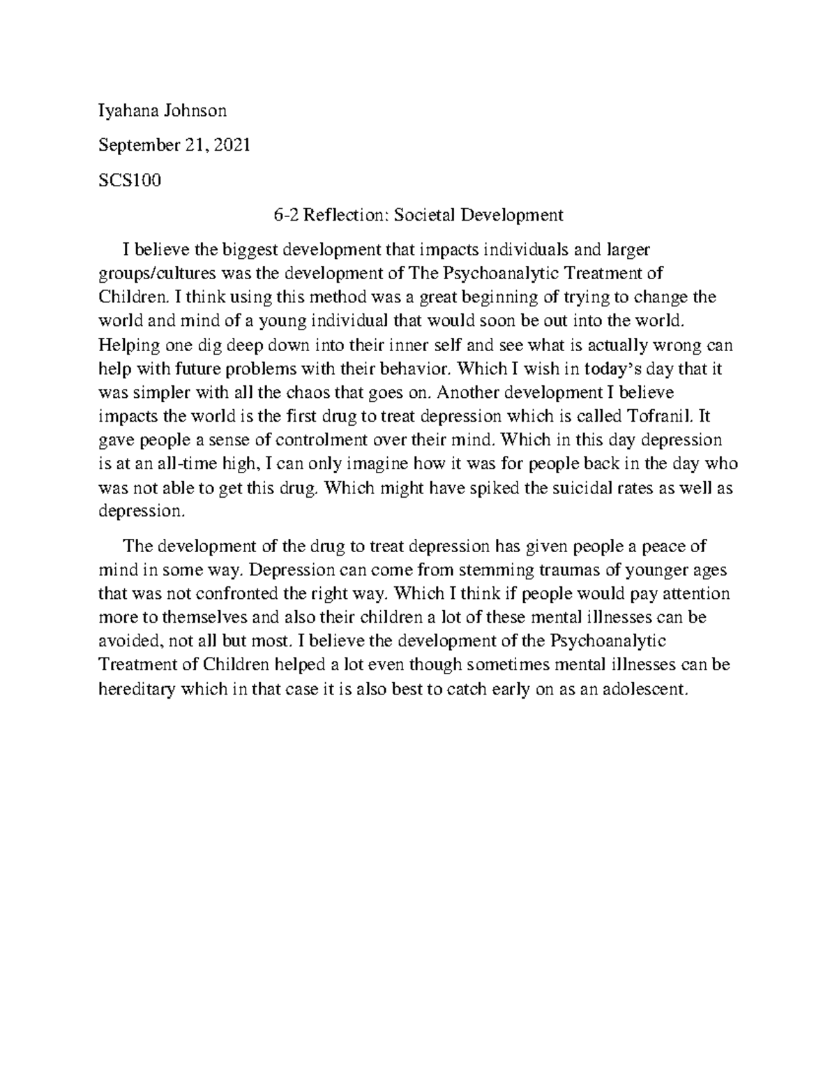6-2 Societal Development - Iyahana Johnson September 21, 2021 SCS 6-2 ...