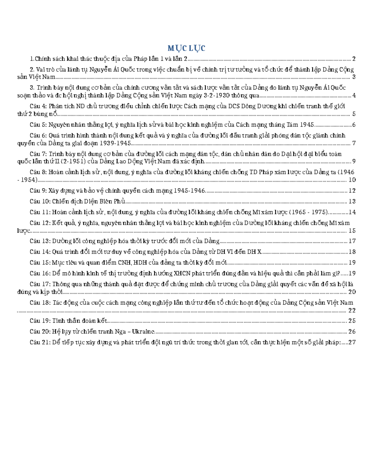 Lsdcs - M ỤC L ỤC 1ính sách khai thác thu ộc đ a c ị ủa Pháp l ần 1 và l ần 2 - Studocu