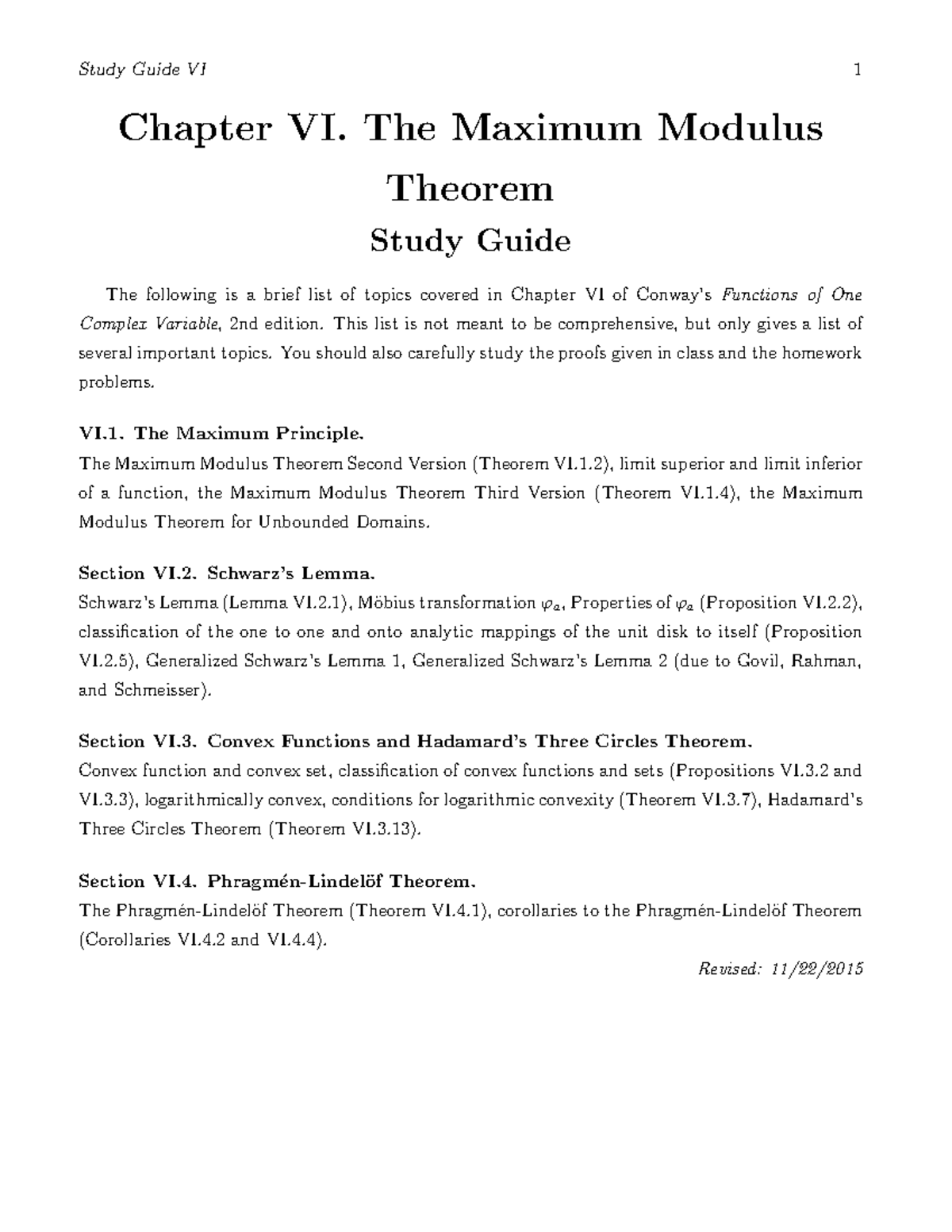 Study Guide of final exma - Study Guide VI 1 Chapter VI. The Maximum ...