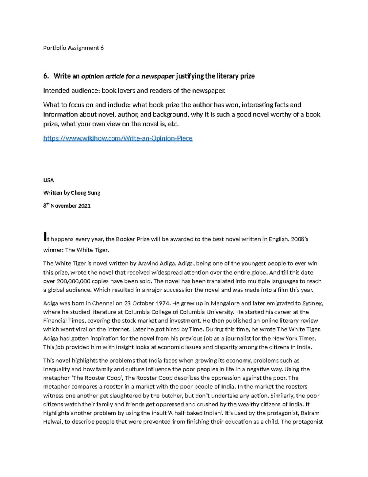 Portfolio assignment 6 draft - Portfolio Assignment 6 6. Write an ...