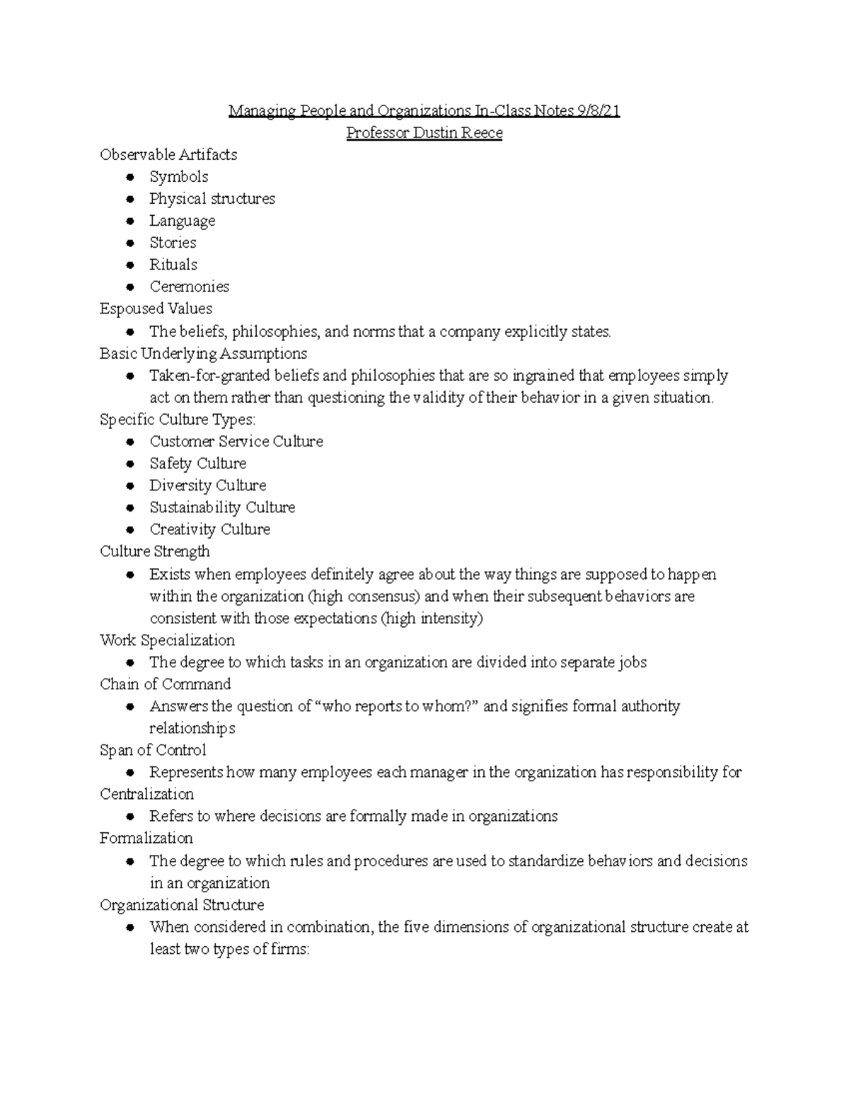 Managing People and Organizations In-Class Notes Part 1 9/8/21 ...