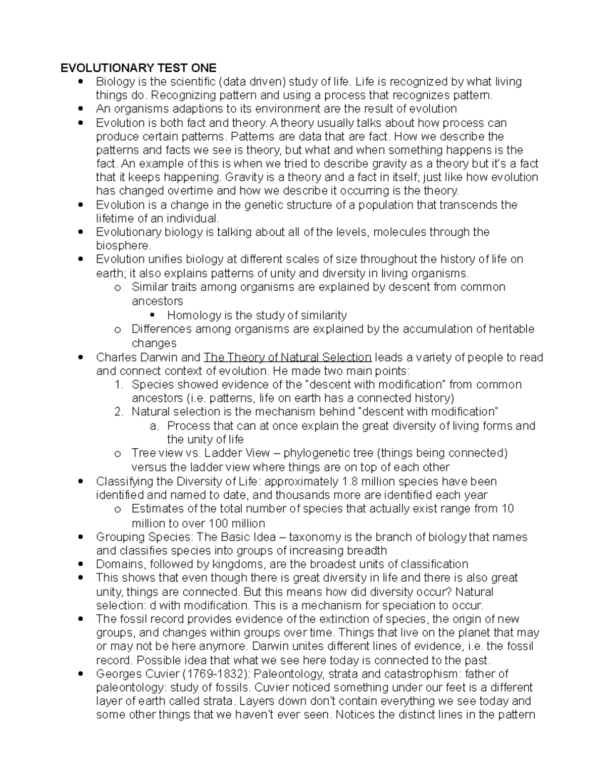 Evolutionary Test ONE Study Guide - EVOLUTIONARY TEST ONE Biology is ...