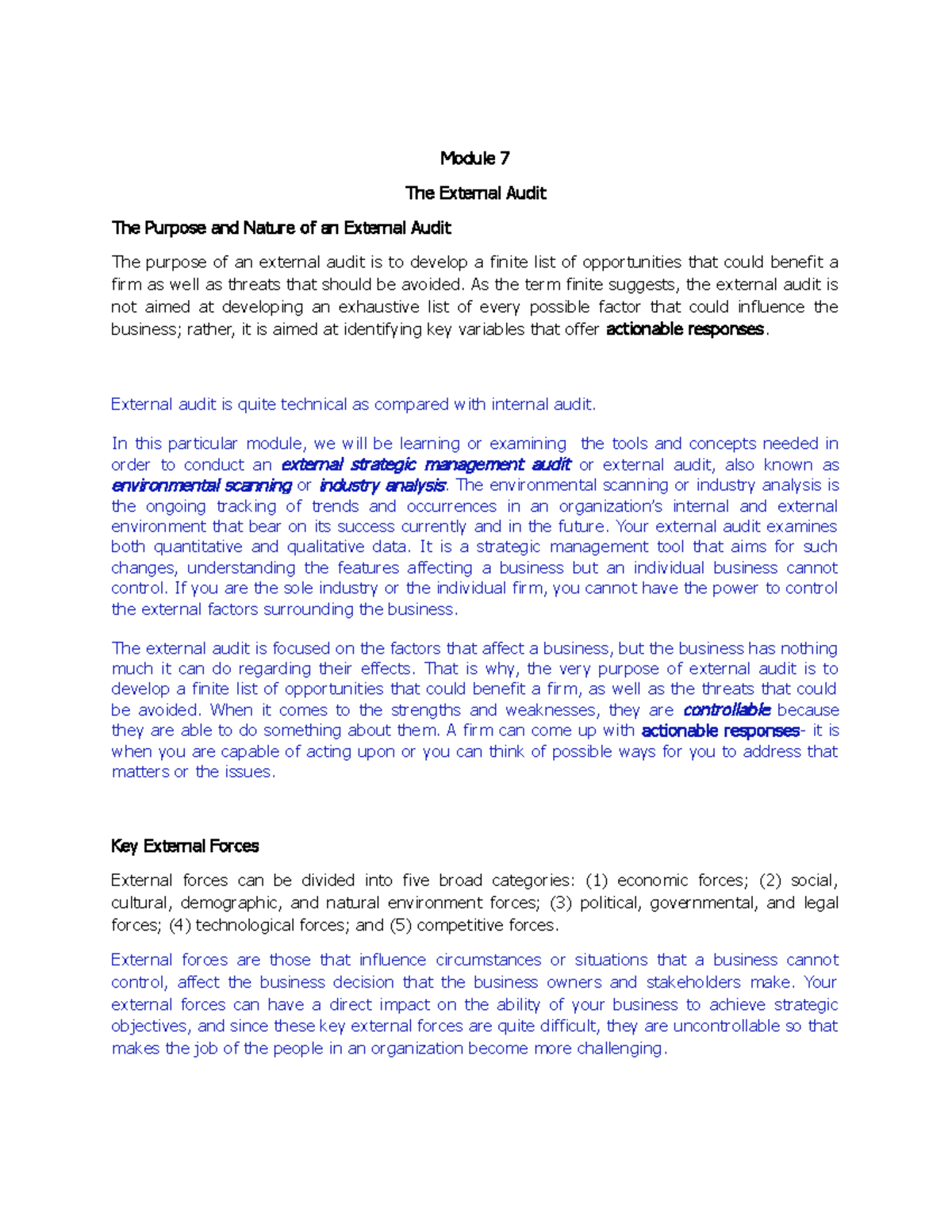 The External Audit - Module 7 - Strategic Managament - Module 7 The ...