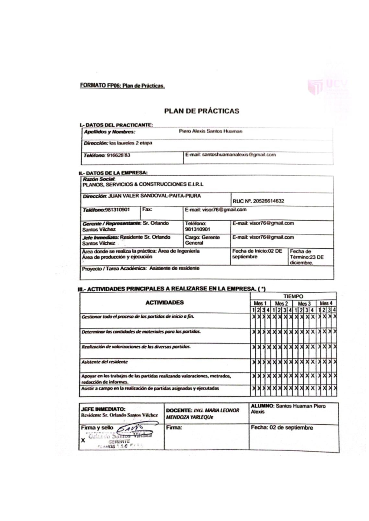 FP06- PLAN DE Practias - practicas - FORMATO FP06: Plan de Prácticas. PLAN DE PRÁCTICAS DATOS ...