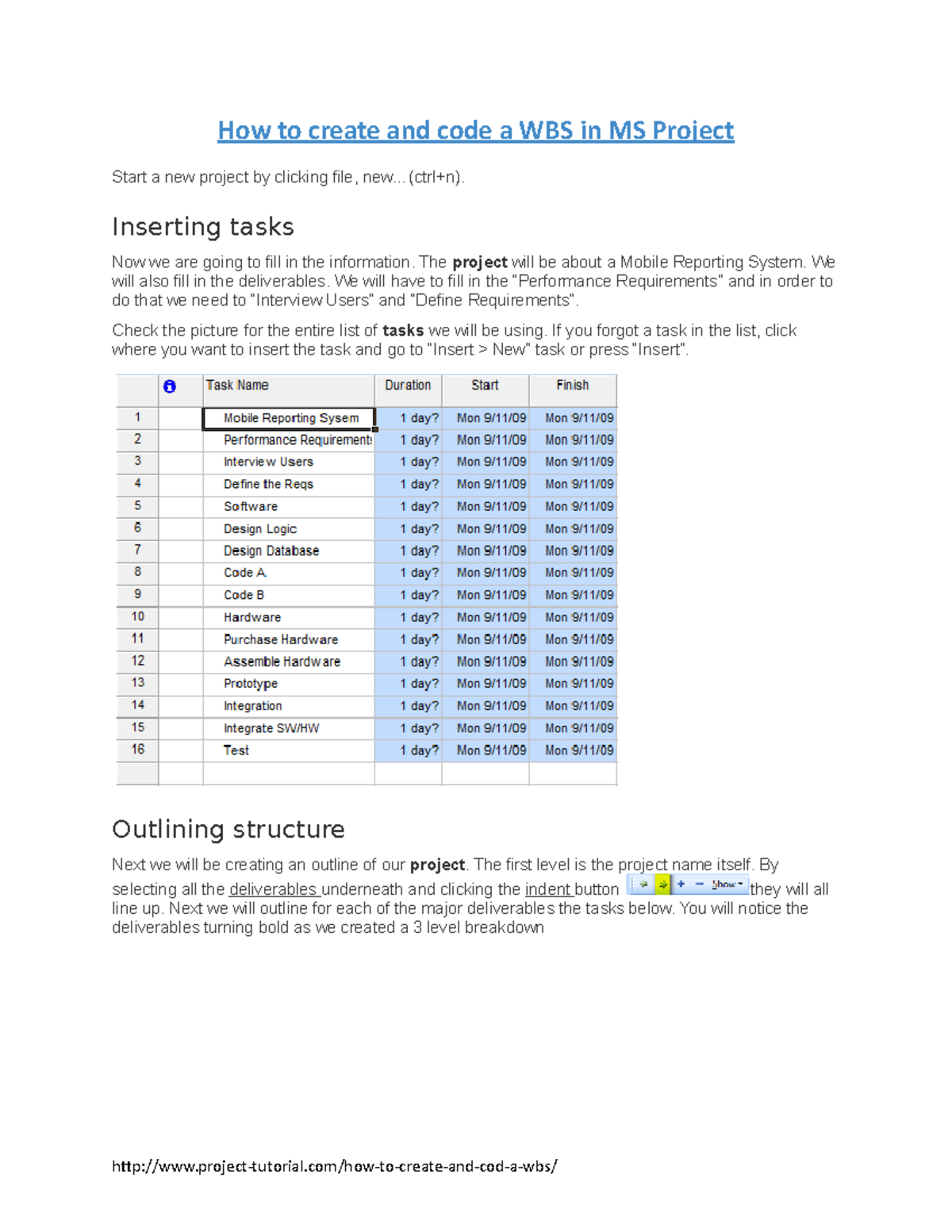 How to create and code a WBS in MS Project - ..(ctrl+n). Inserting ...