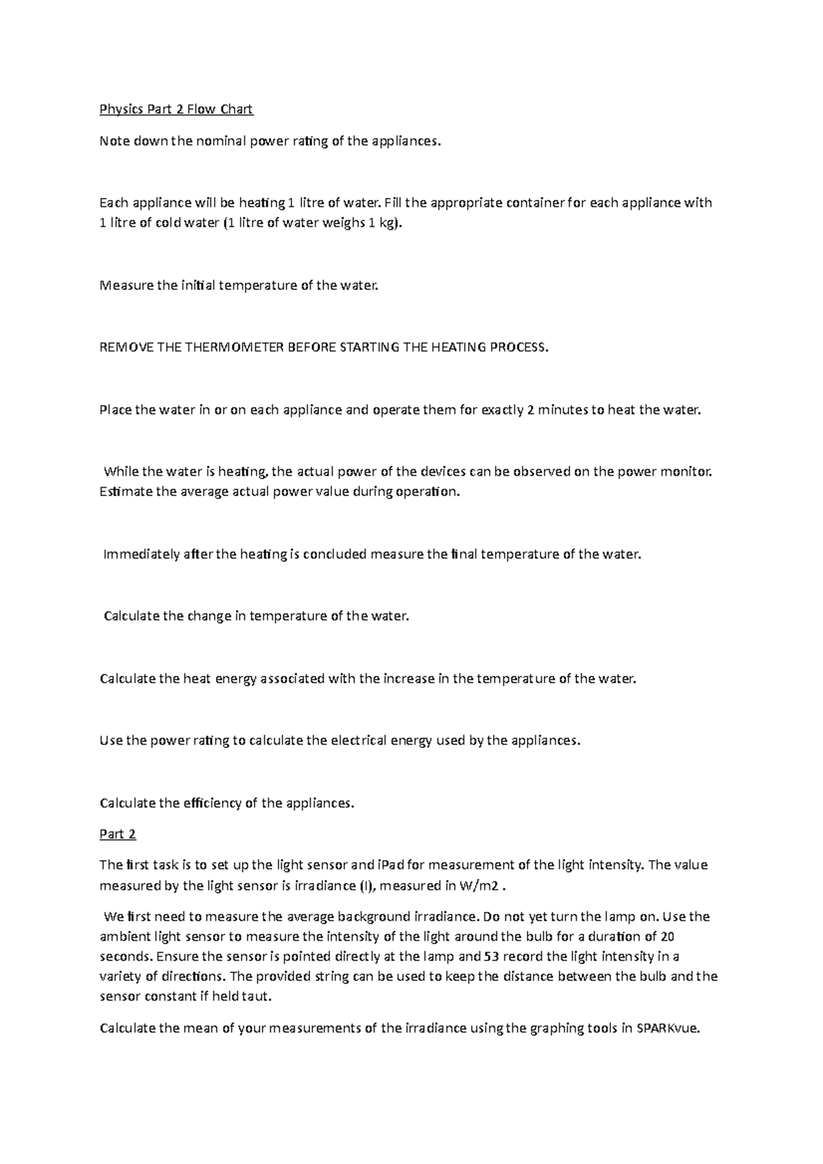 Flow chart Week 11 for labs showing method - Physics Part 2 Flow Chart ...