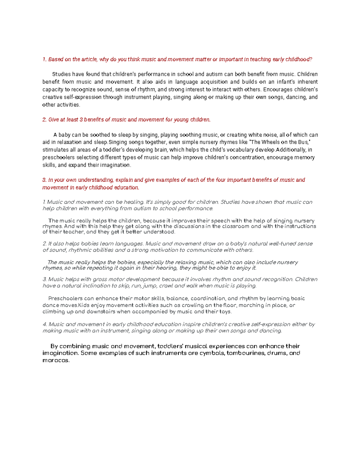 Early childhood Education - Activity for today (2-24-2024) - 1. Based ...