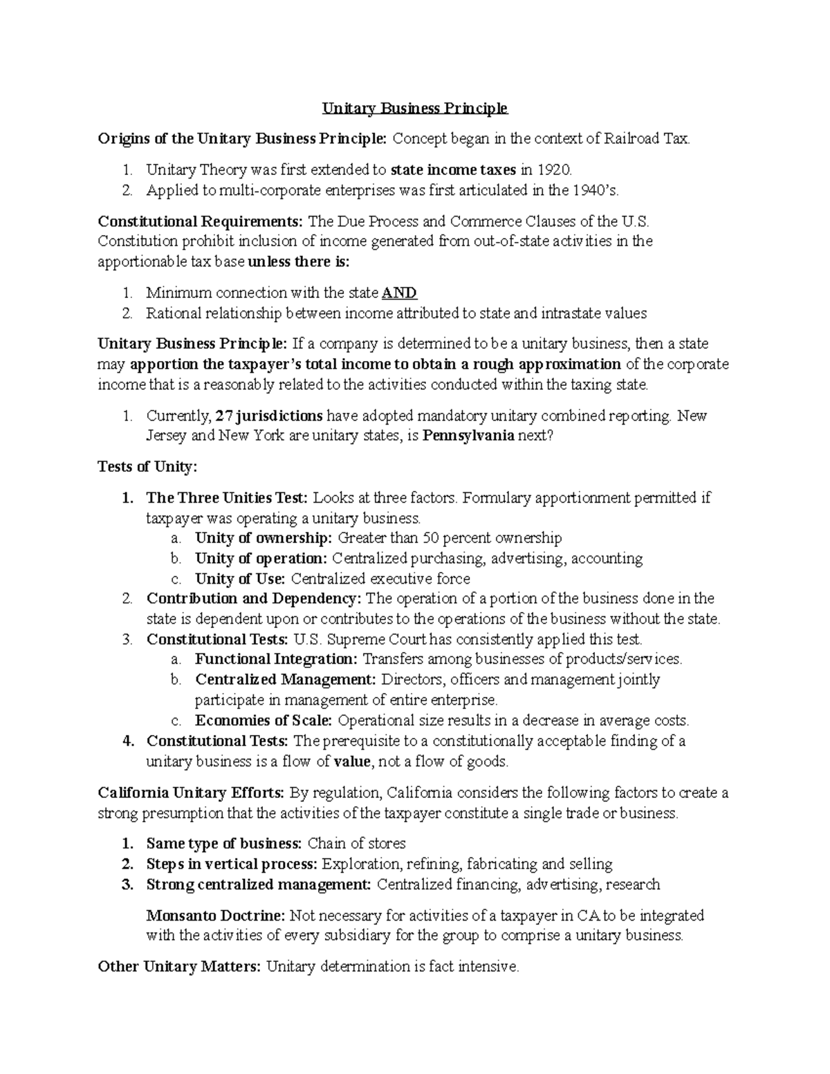 Unitary Business Principle - Unitary Theory was first extended to state ...