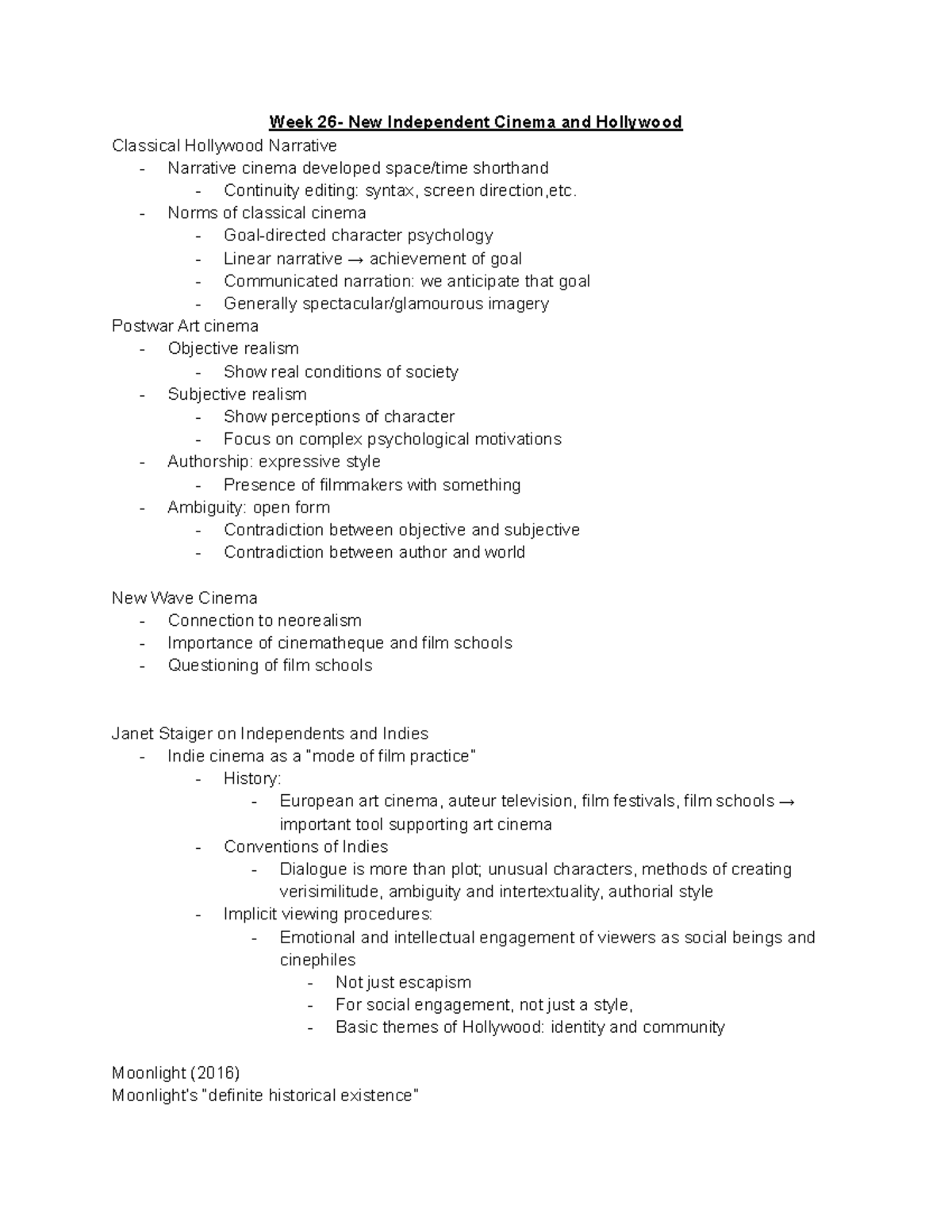 FILM1022 - Week 26 Textbook Notes - 2019 - Week 26- New Independent ...