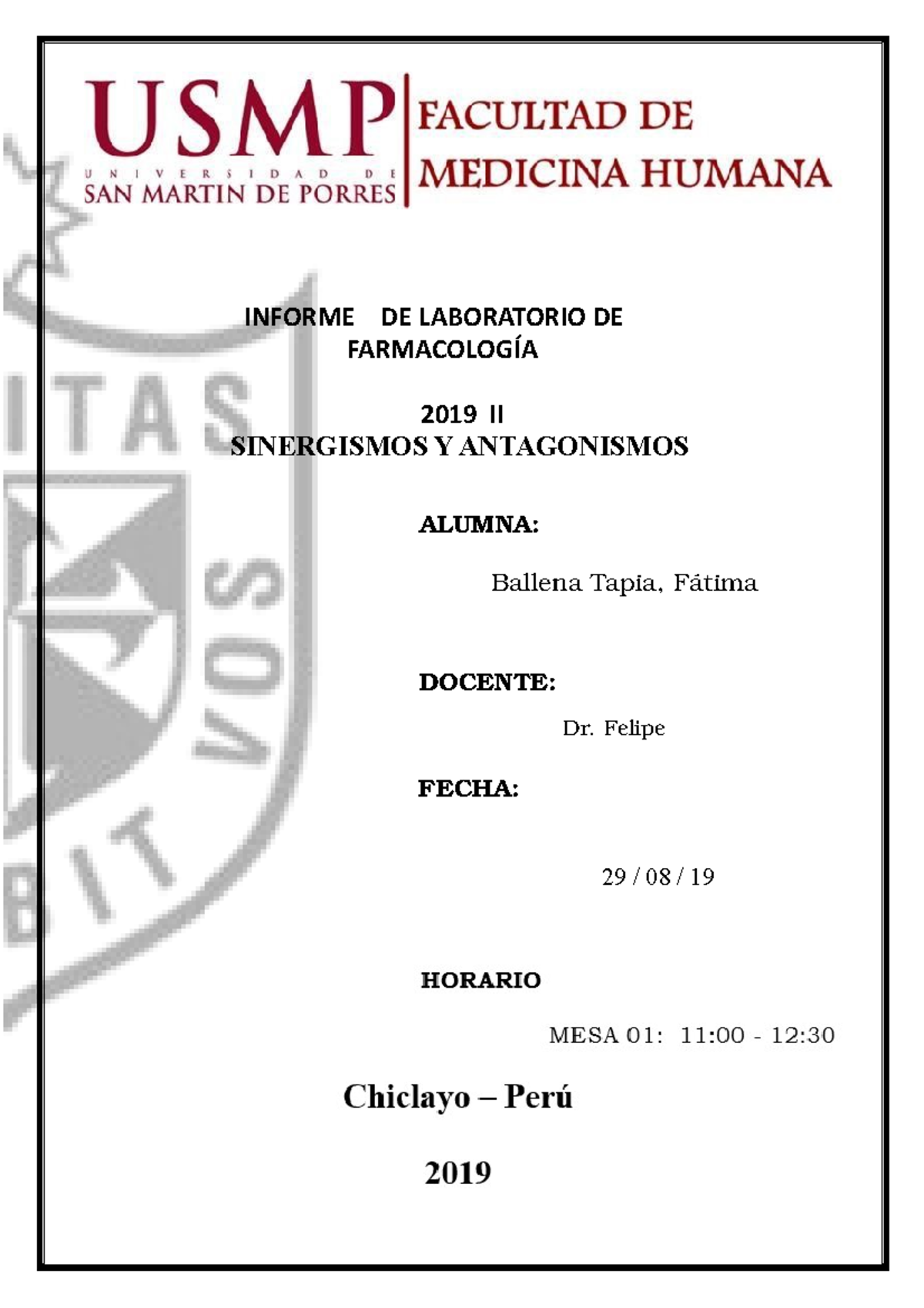 Informe 3 Fatima Ballena Tapia - INFORME DE LABORATORIO DE FARMACOLOGÍA ...