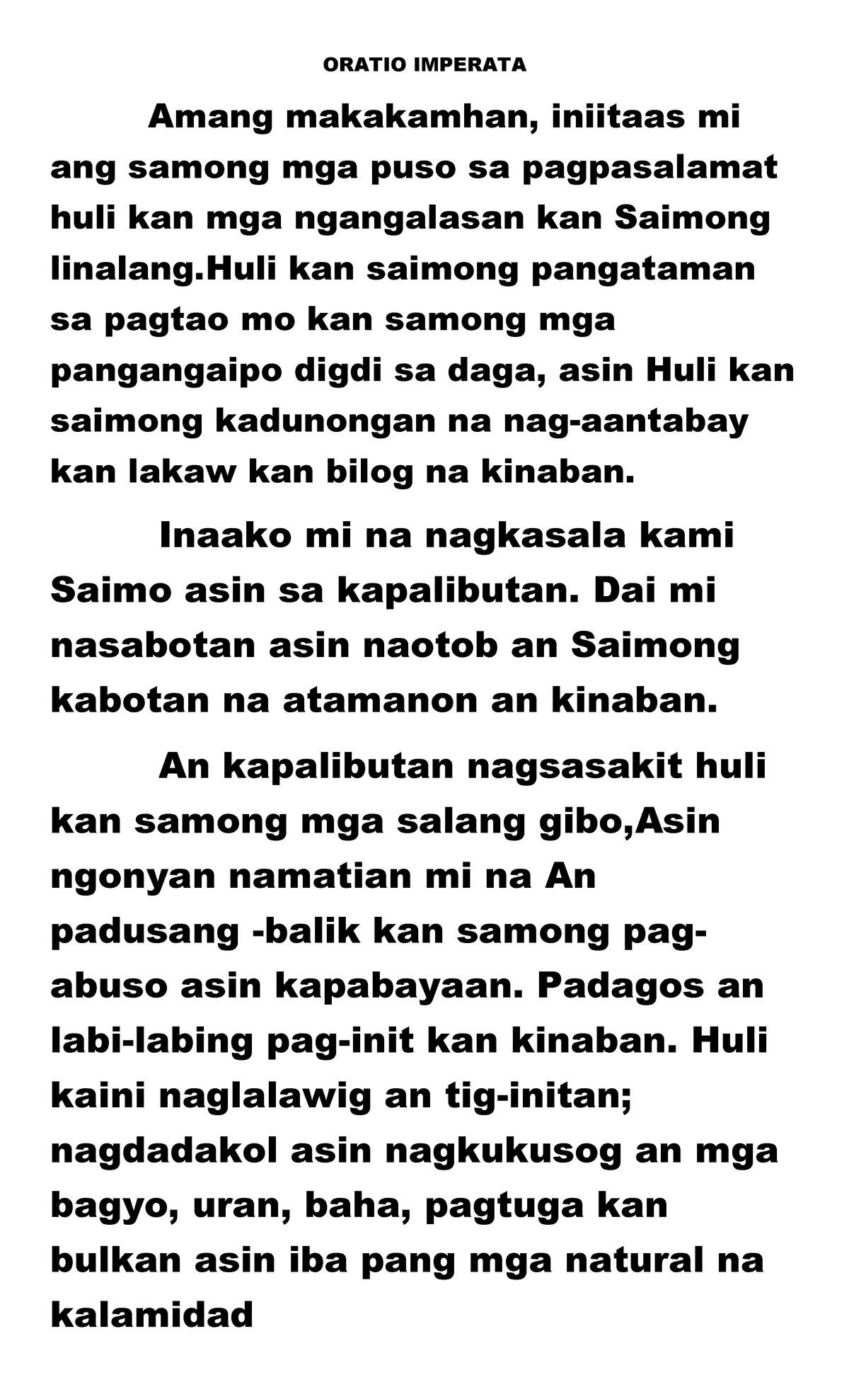 Oratio Imperata - prayer - ORATIO IMPERATA Amang makakamhan, iniitaas ...