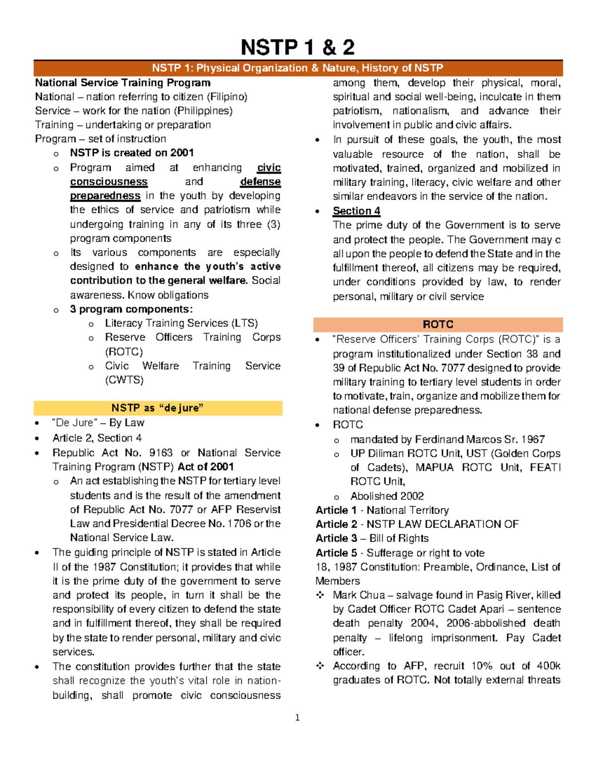 Transes NSTP 1 AND 2 - NSTP 1: Physical Organization & Nature, History ...