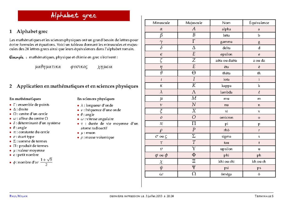 Alphabet grec - notes - Alphabet grec 1 Alphabet grec Les mathématiques ...