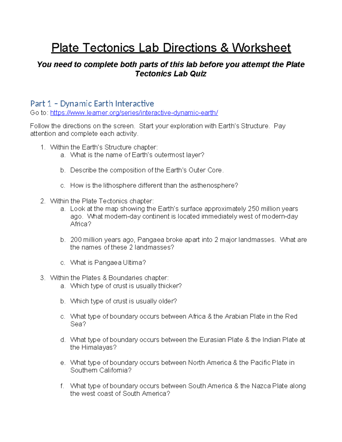 Plate Tectonics Lab Directions - Start your exploration with Earth’s ...