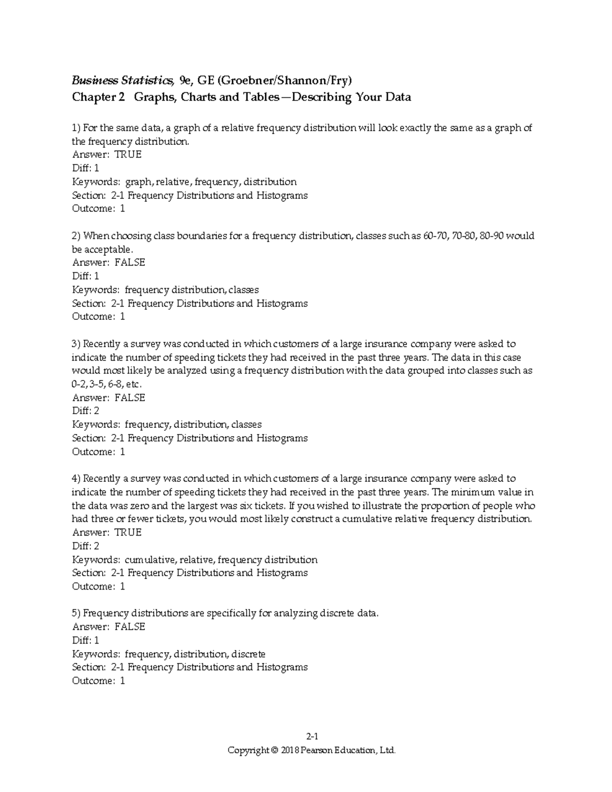 Chapter 2 Business Statistics - 2- Business Statistics, 9e, GE (Groebner/Shannon/Fry) Chapter 2 ...