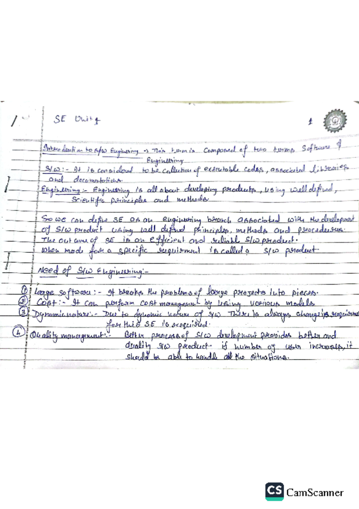 SE Unit 1 - se notes - b.tech - Studocu