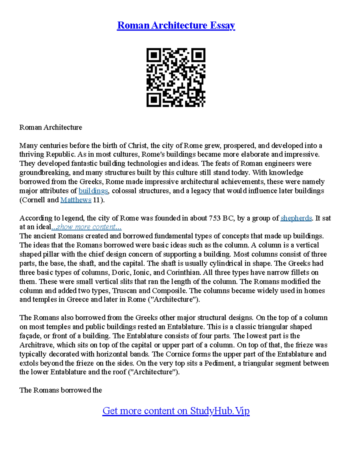 Architecture Essay - Roman Architecture Essay Roman Architecture Many ...