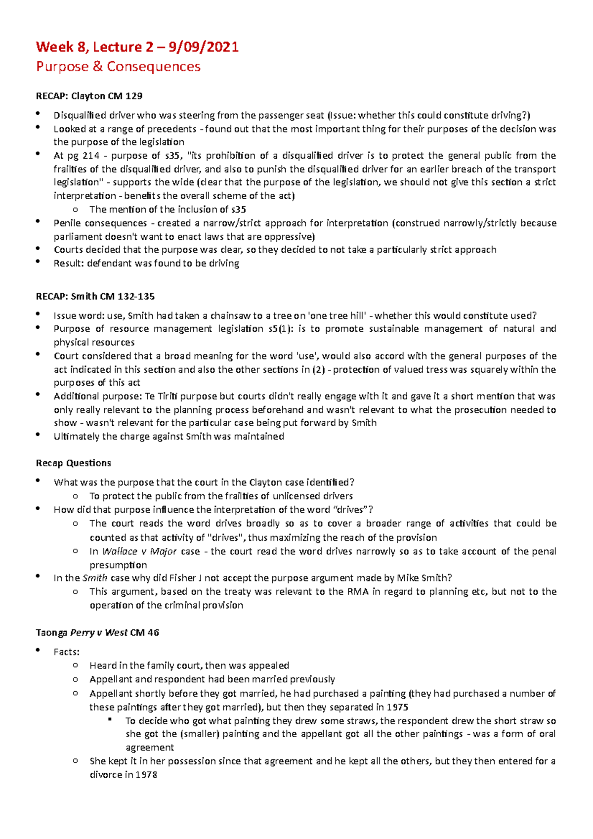 LAWS123 Week 8 Lecture 2 on Purpose & Consequences - Week 8, Lecture 2 – 9/09/ Purpose & - Studocu