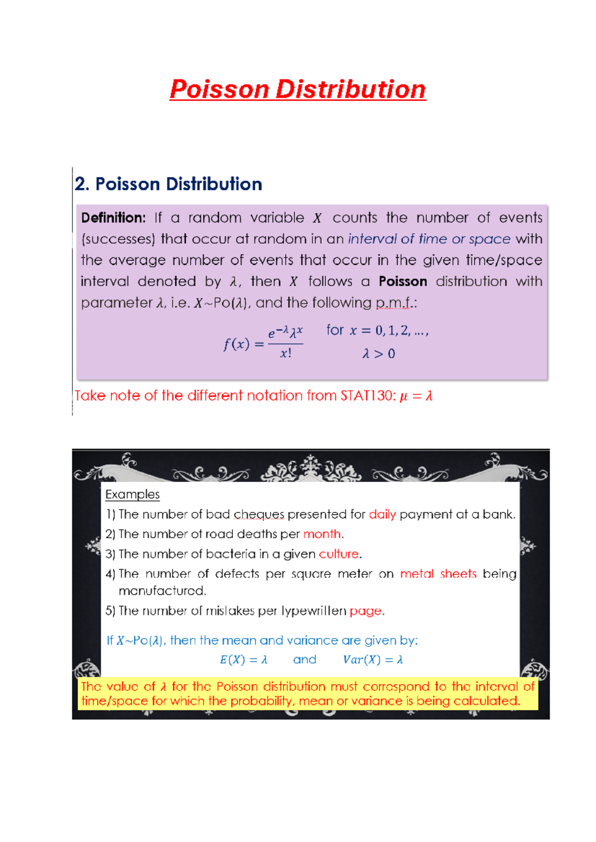 STAT130 Example - STAT130 - Poisson Distribution sfsddsdsfsf vL̕t = 1 hour u = a)u = 10 t = 30 x ...