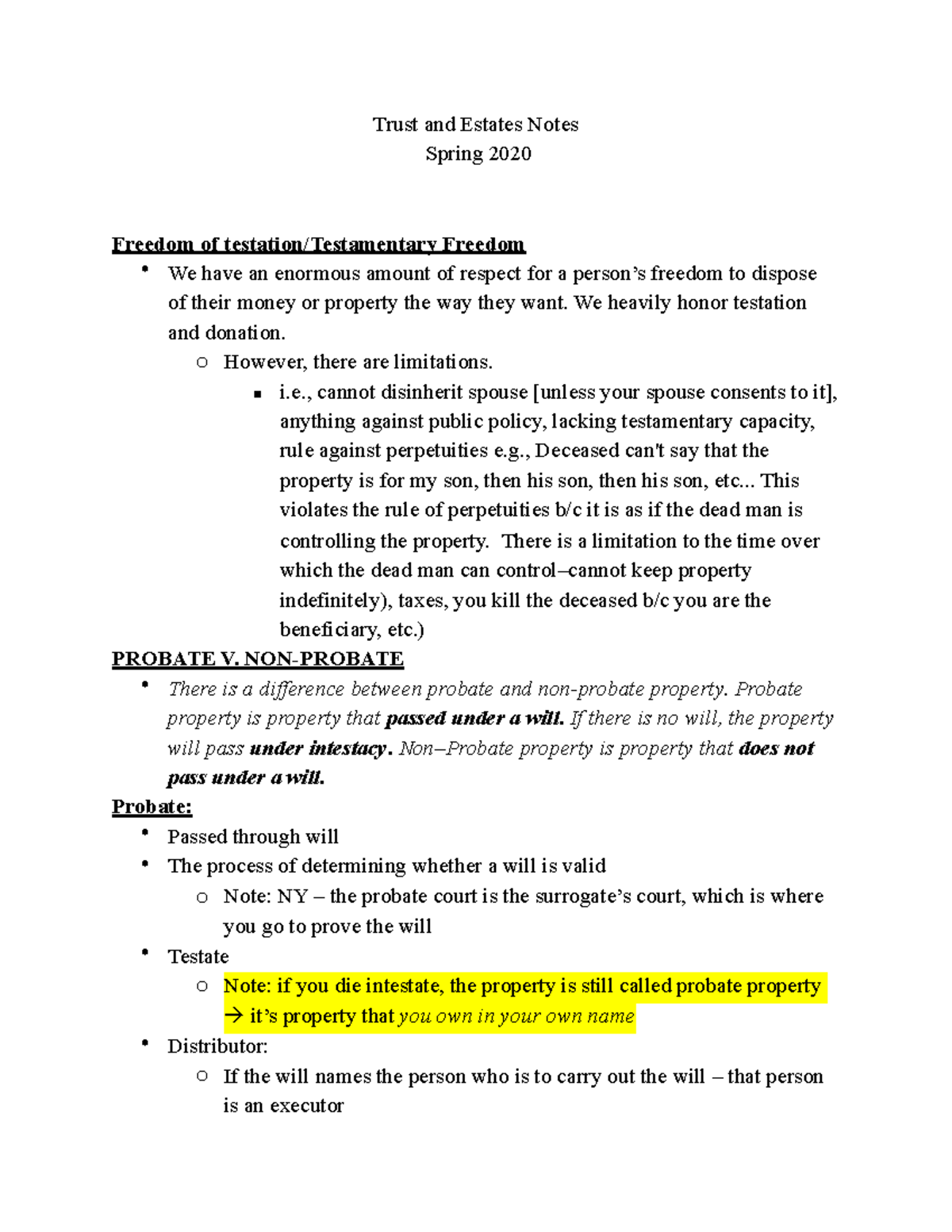 EPTL Testamentary Freedom - Trust and Estates Notes Spring 2020 Freedom ...