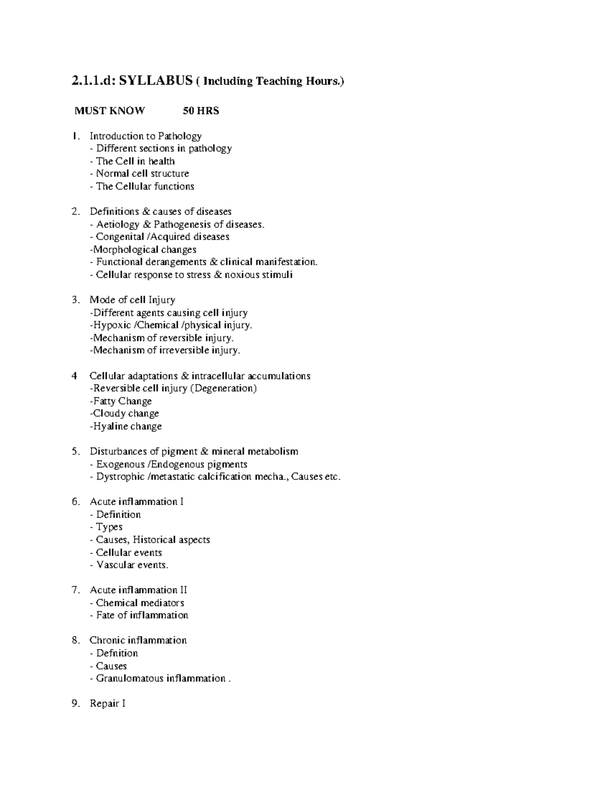 General pathology and microbiology - 2.1.1: SYLLABUS ( Including ...