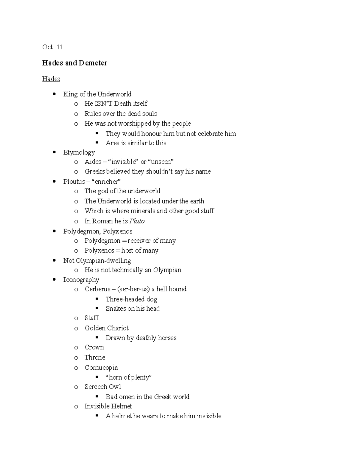 Hades and Demeter - Oct. 11 Hades and Demeter Hades King of the ...